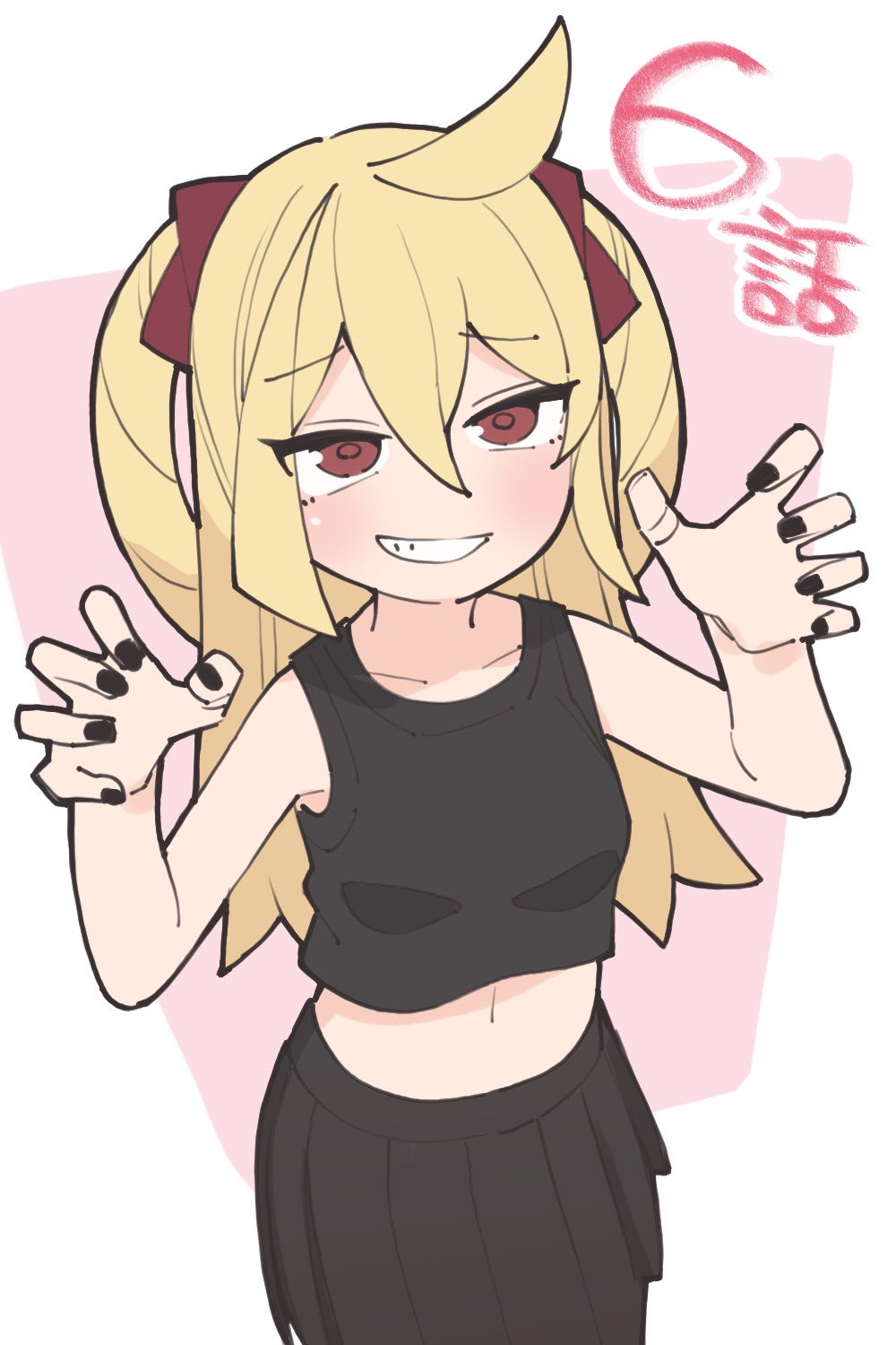 Safebooru - 1girl ahoge bare arms black nails black skirt blonde hair blush claw pose cowboy ...