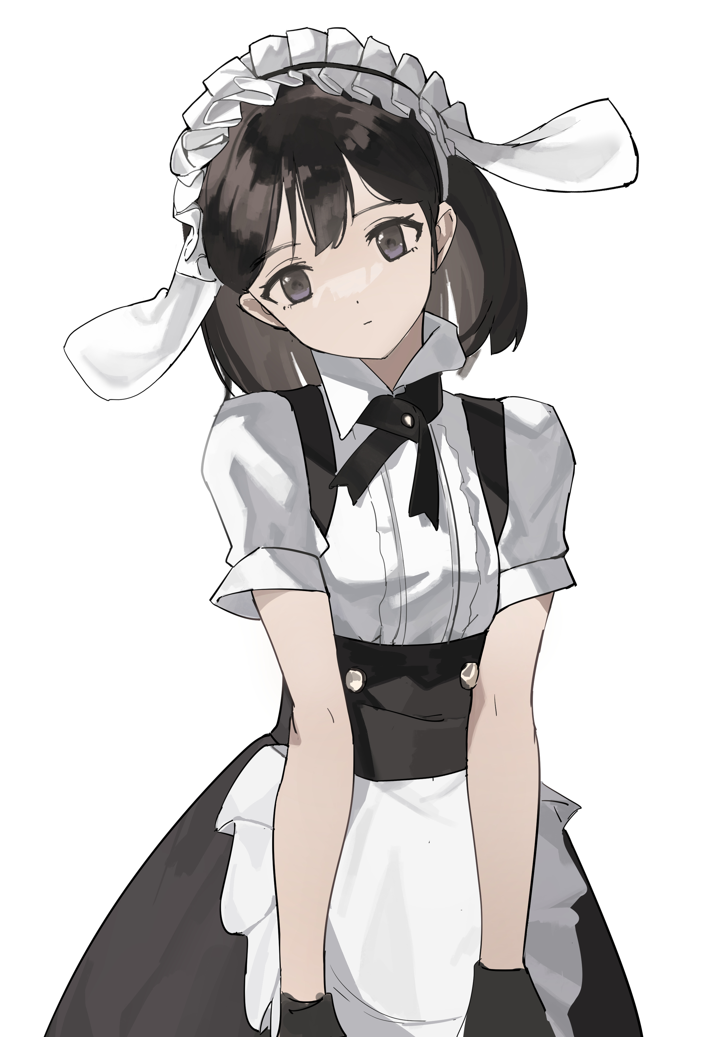 Safebooru - 1girl absurdres apron bangs black dress black eyes black gloves black hair black ...