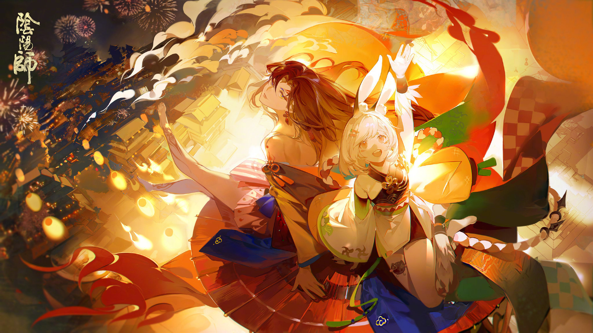 Safebooru - 2girls animal ears black hair highres japanese clothes mujin yama usagi multiple ...