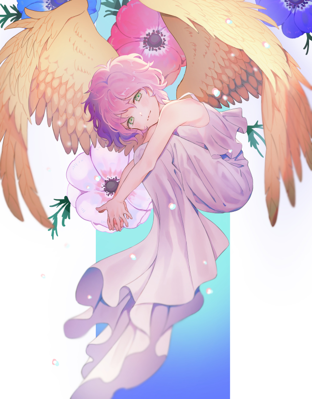 Safebooru - 1girl angel angel wings closed mouth curly hair dress ...