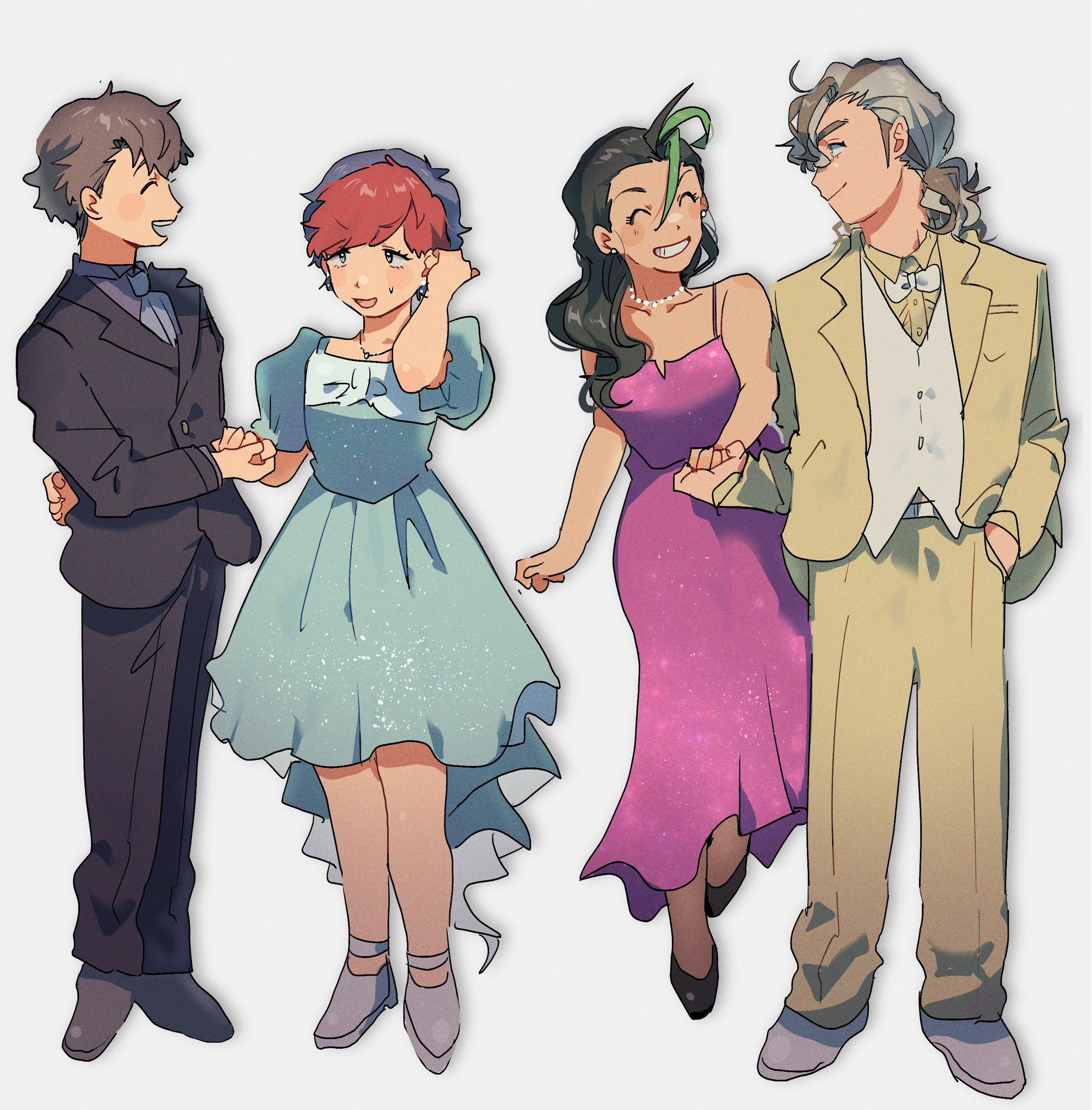 Safebooru - 2boys 2girls agya alternate costume alternate hairstyle ...