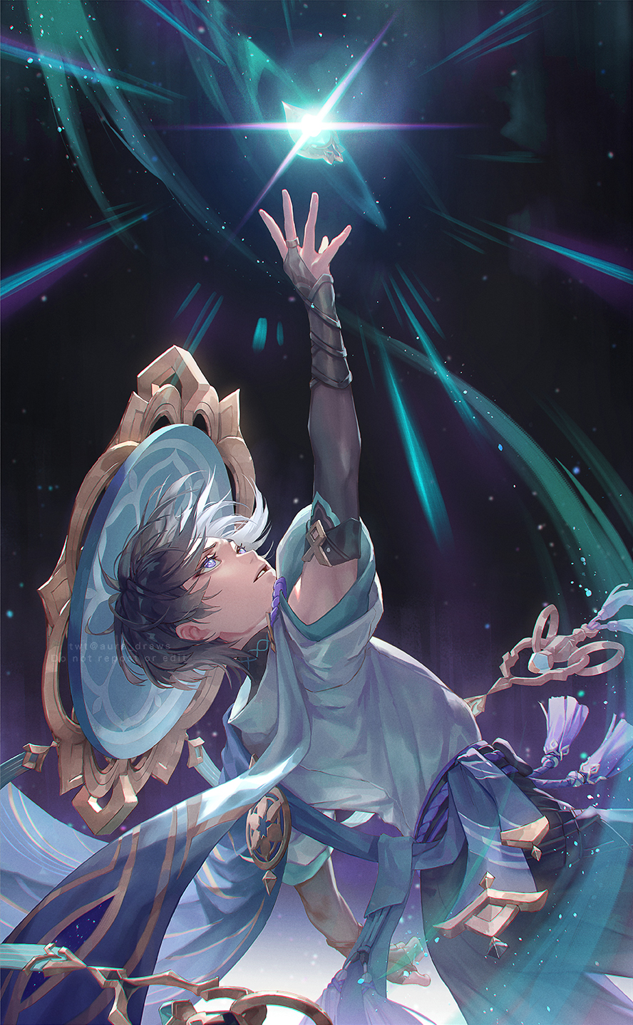 Safebooru - 1boy arm armor arm up aura draws bangs belt black background black belt black hair ...