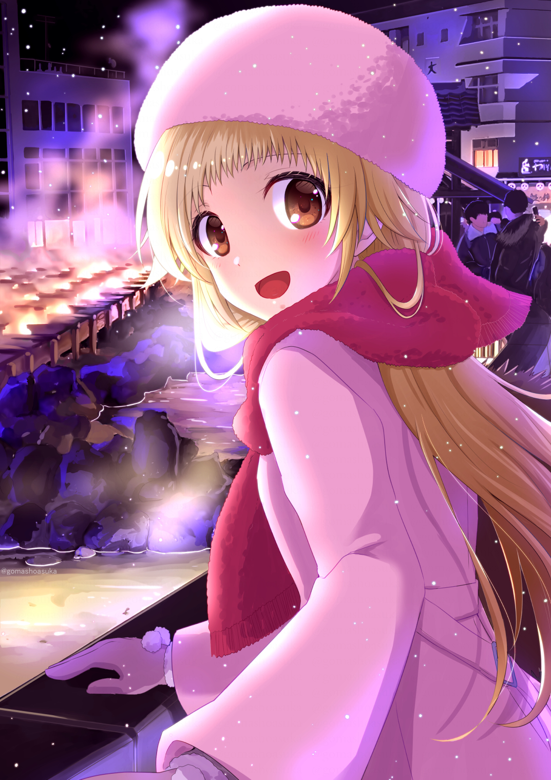 Safebooru - 1girl blonde hair brown eyes coat gloves gomasho asuka highres long hair looking at ...