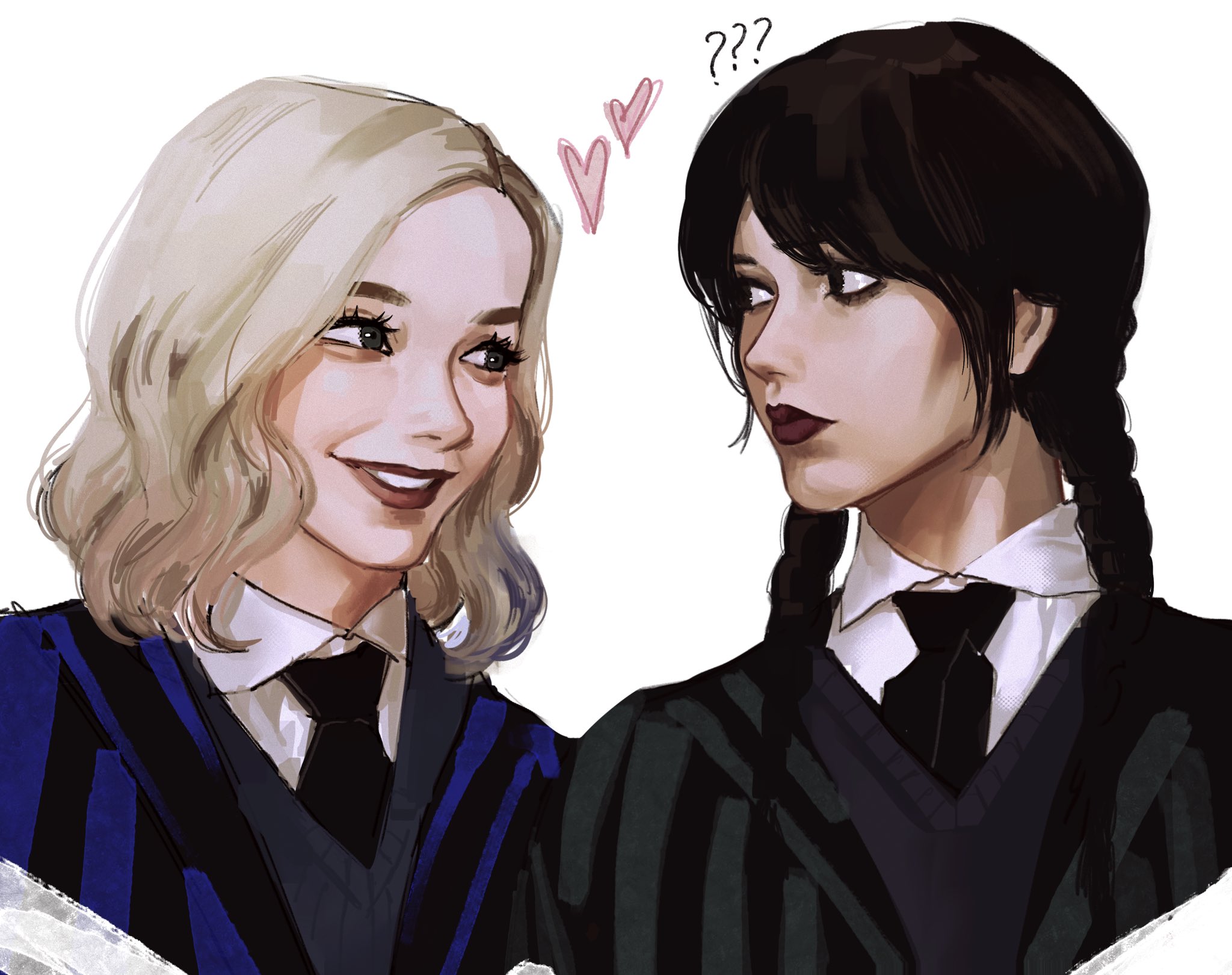 Safebooru - 2girls ? ?? addams family bangs black eyes black hair black ...
