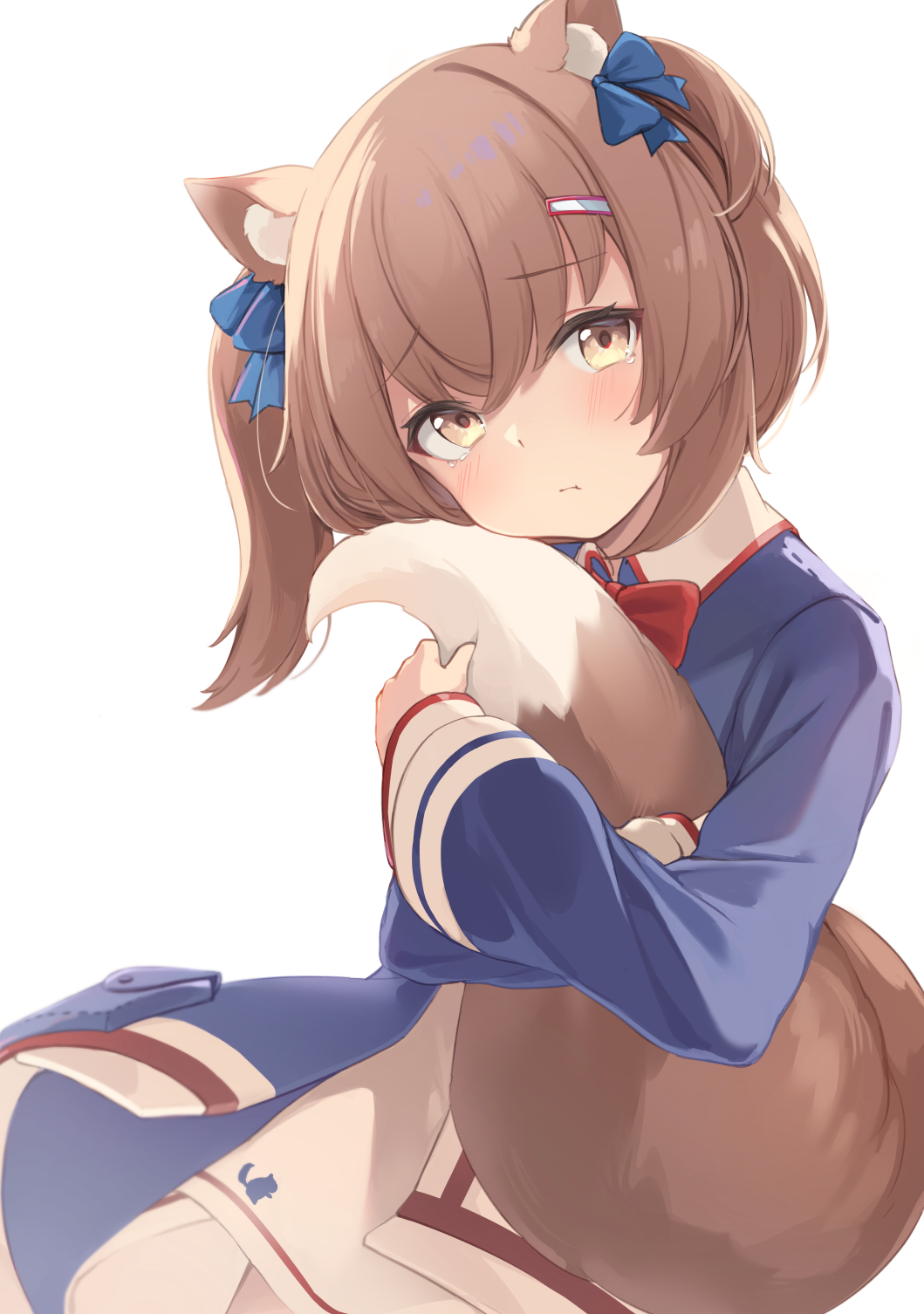 Safebooru - 1girl animal ear fluff animal ears blue bow blue dress blush bow bowtie brown eyes ...