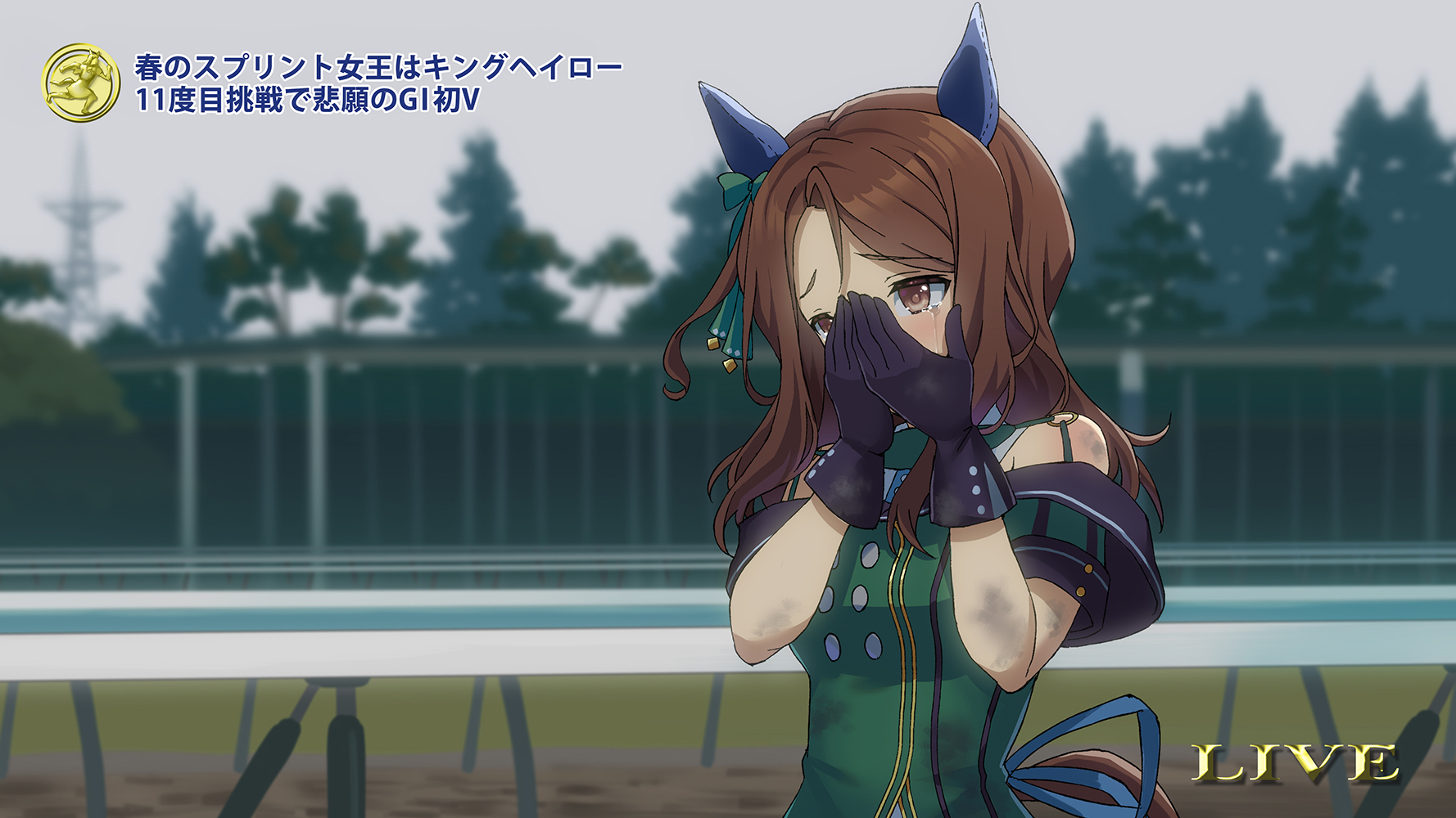Safebooru - 1girl animal ears black gloves blue ear covers bow brown eyes brown hair crying ...