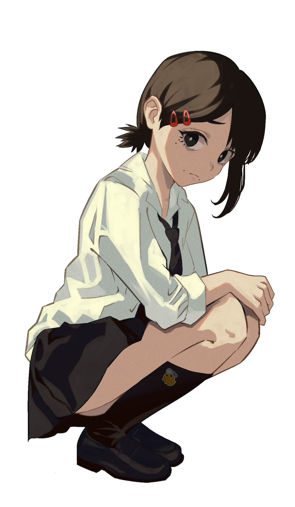 Safebooru - 1girl black eyes black footwear black hair black necktie ...
