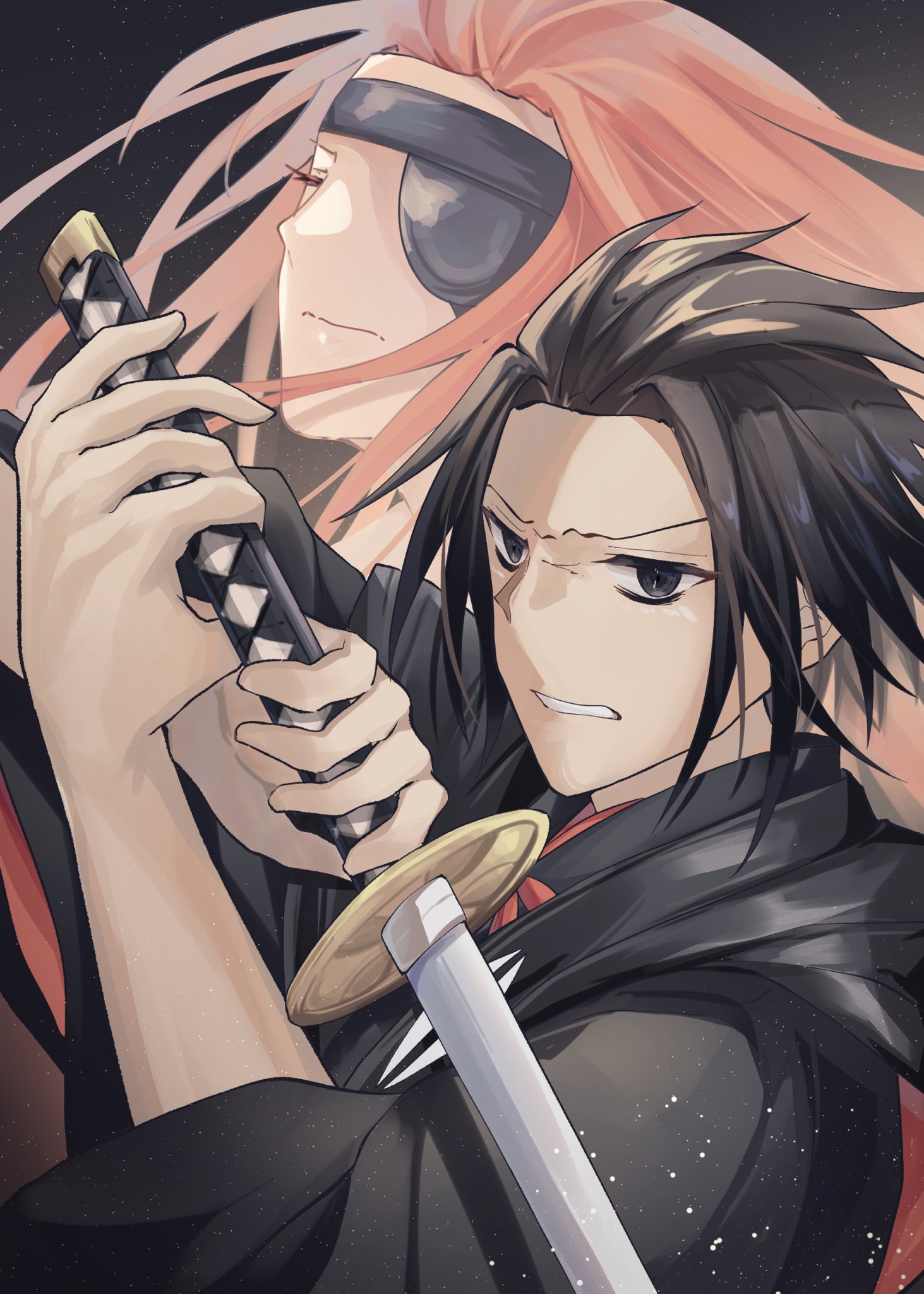 Safebooru - 2boys black background black hair black robe brown hair ...