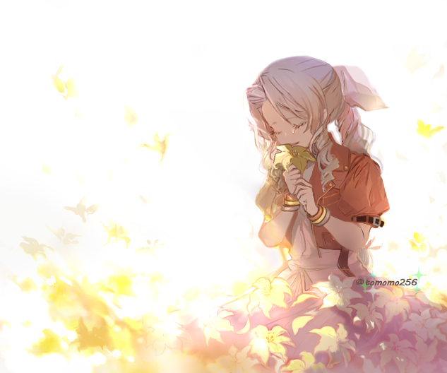 Safebooru - 1girl aerith gainsborough bangle bangs bracelet braid braided ponytail brown hair ...