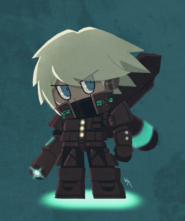 Safebooru - 1boy android arm cannon bangs blue eyes body armor chibi ...