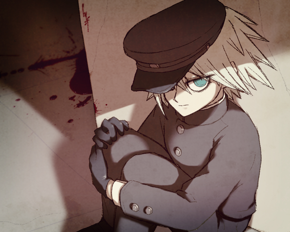 Safebooru - 1boy bangs black gloves black headwear black jacket blood buttons closed mouth ...