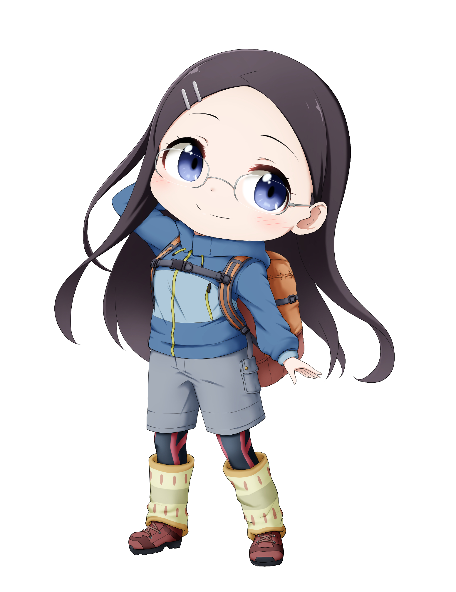 Safebooru - 1girl arm behind head backpack bag bangs black hair black pantyhose blue eyes blue ...