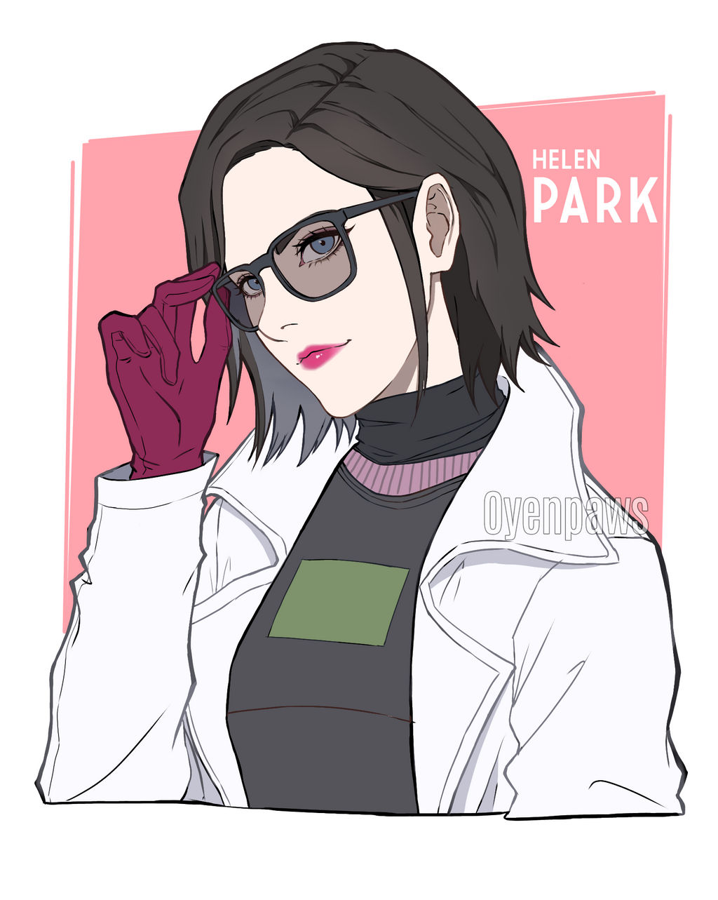 Safebooru - 1girl adjusting eyewear artist name black-framed eyewear black hair black vest blue ...