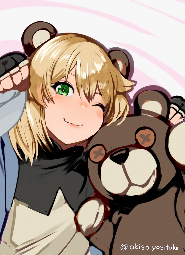 Safebooru - 1girl akisa yositake animal ears bangs bear ears black gloves blonde hair blush ...