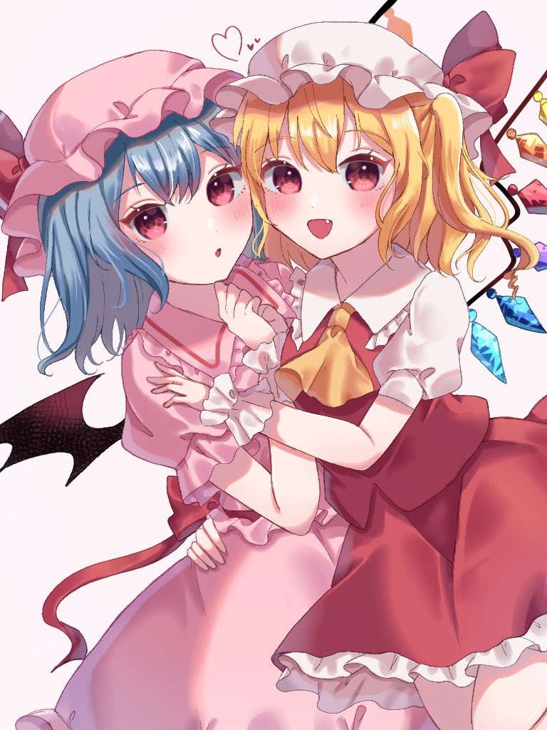 Safebooru - 2girls :d ascot bat wings black wings blonde hair blue hair crystal fang flandre ...