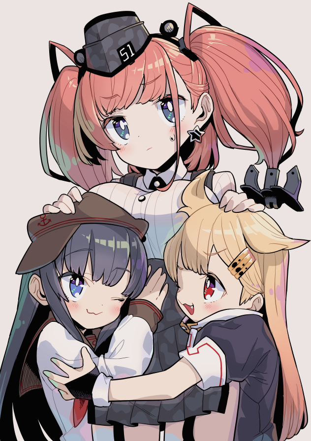 Safebooru - 3girls :3 akatsuki (kancolle) anchor hair ornament atlanta (kancolle) bangs black ...