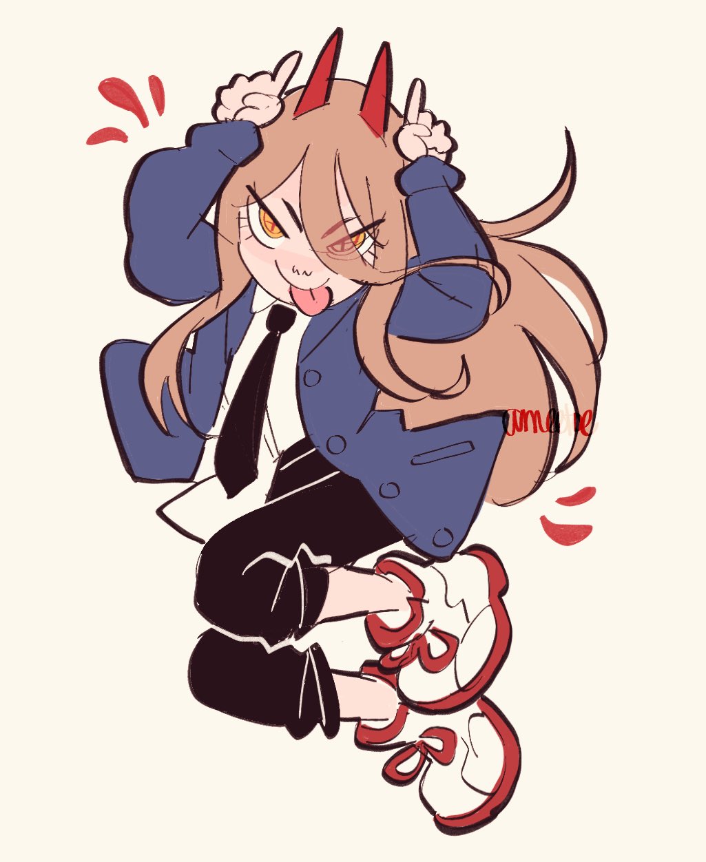 Safebooru - 1girl amie sanchez black necktie black pants blue jacket brown hair chainsaw man ...