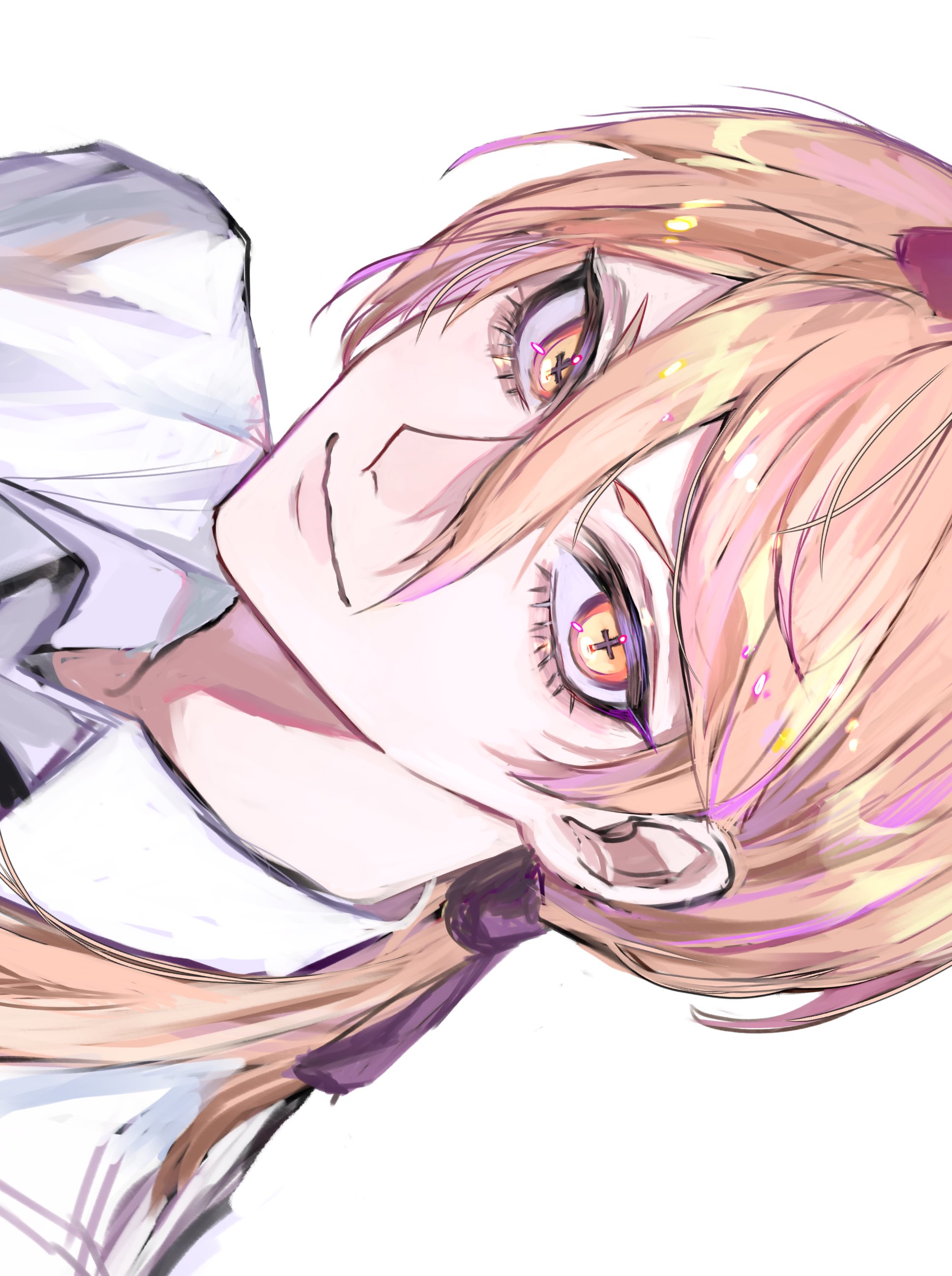 Safebooru - 1girl absurdres ancoo mm black necktie blonde hair chainsaw man collared shirt cross ...