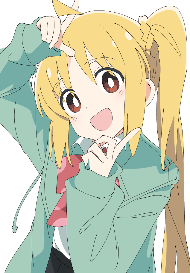 Safebooru - 1girl :d ahoge blonde hair bocchi the rock! brown eyes green jacket ijichi nijika ...