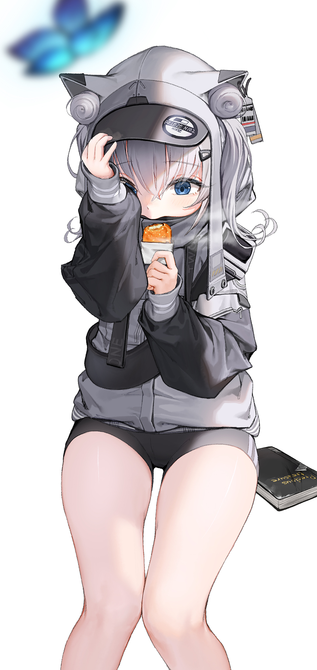 Safebooru - 1girl animal ears bangs bike shorts black shorts blue eyes blurry blurry foreground ...