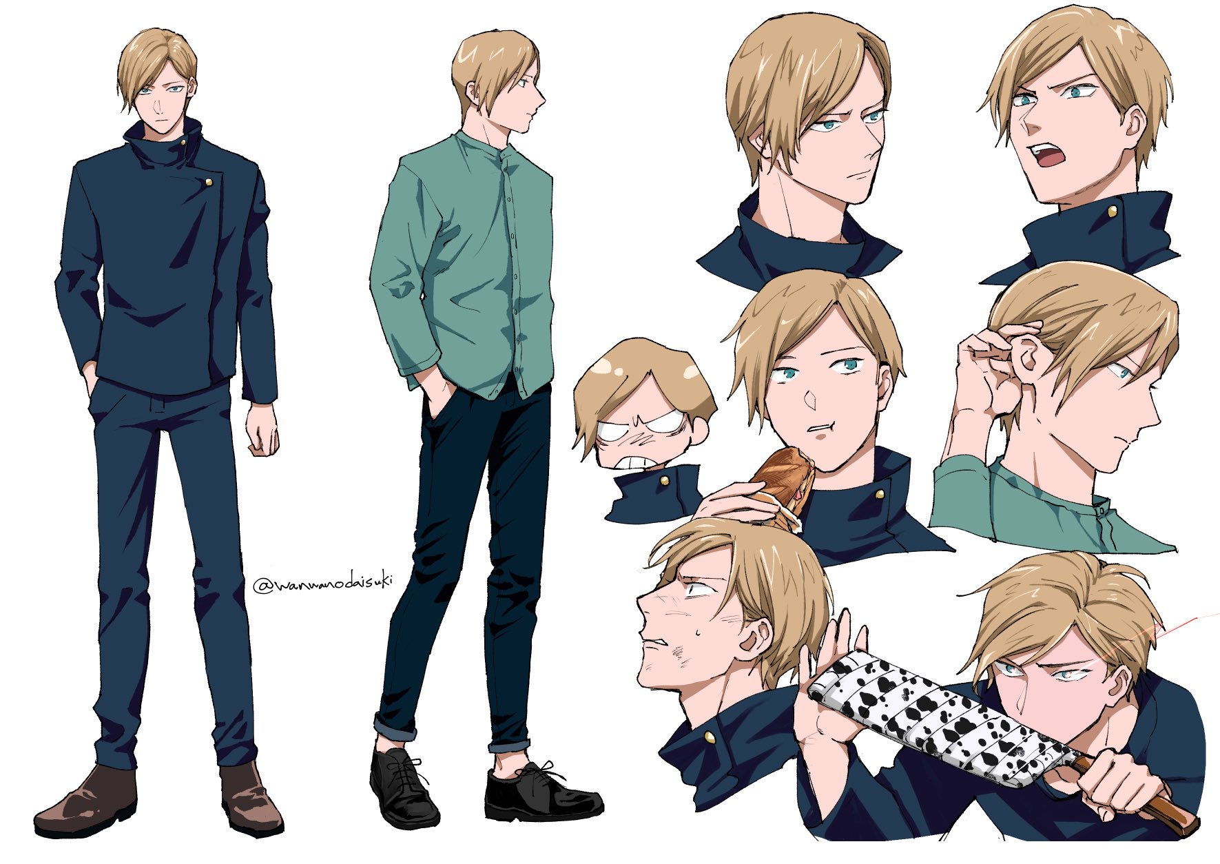 Safebooru - 1boy aged down black footwear black pants black shirt blue eyes bread brown footwear ...