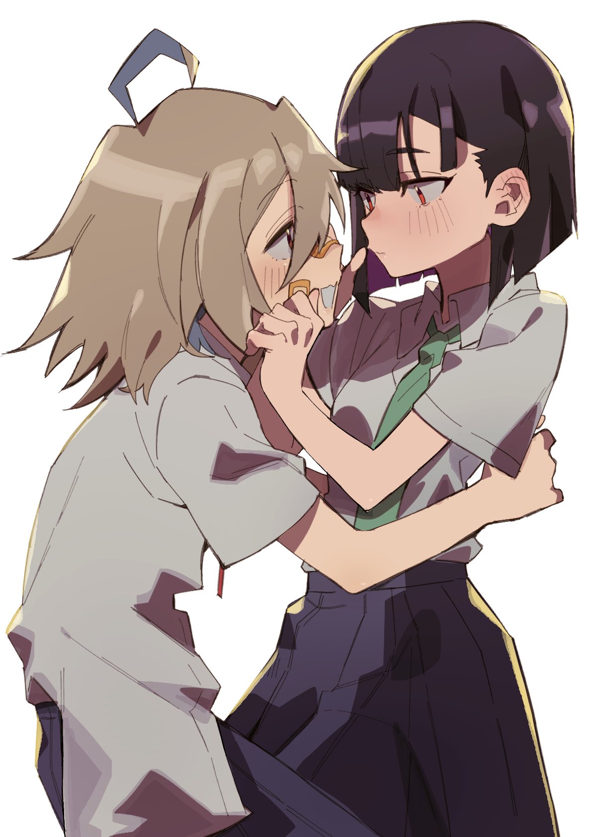 Safebooru - ahoge bandaid bandaid on cheek bandaid on face bandaid on nose black hair bob cut ...