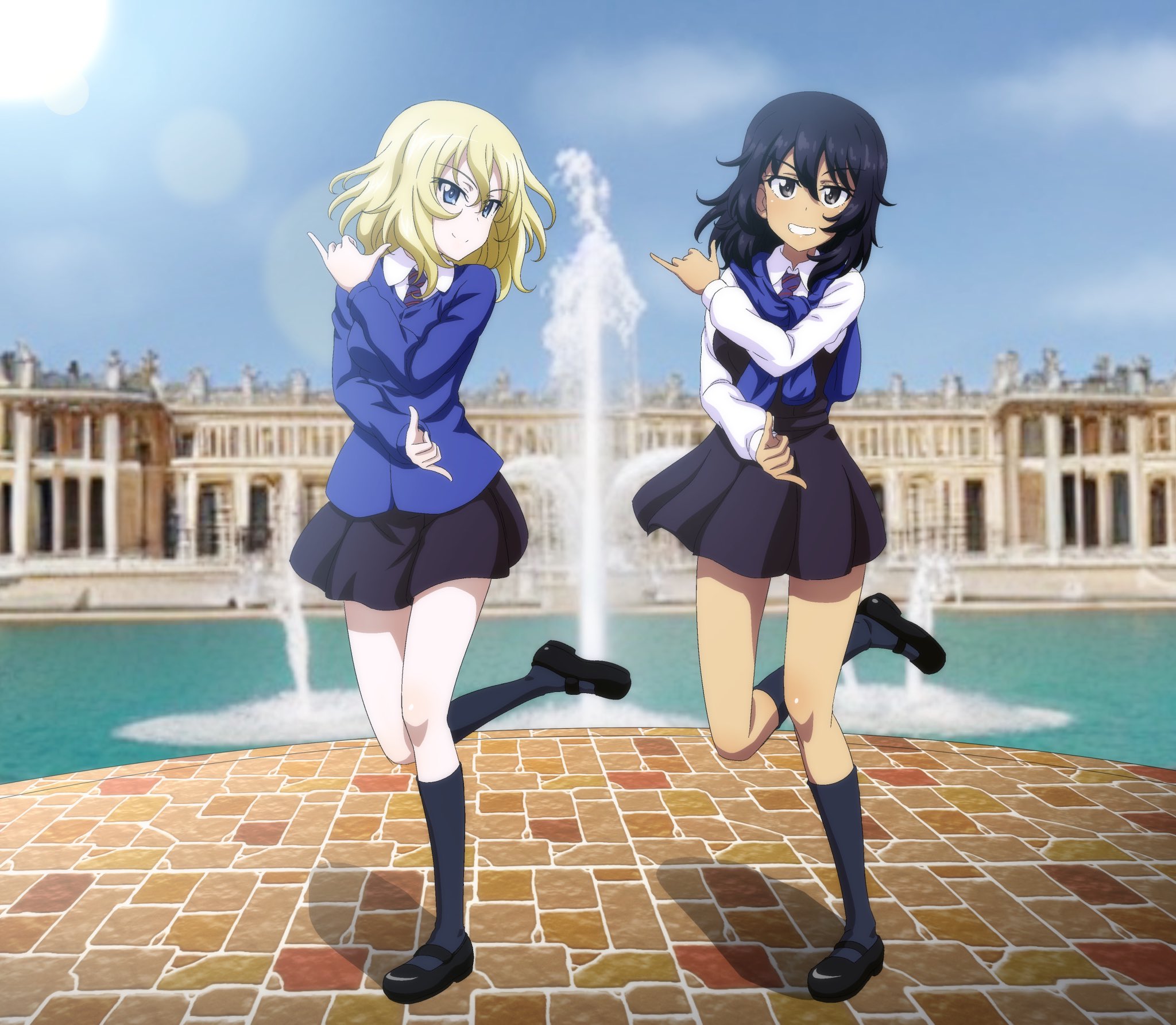 Safebooru - 2girls andou (girls und panzer) bc freedom school uniform black dress black eyes ...