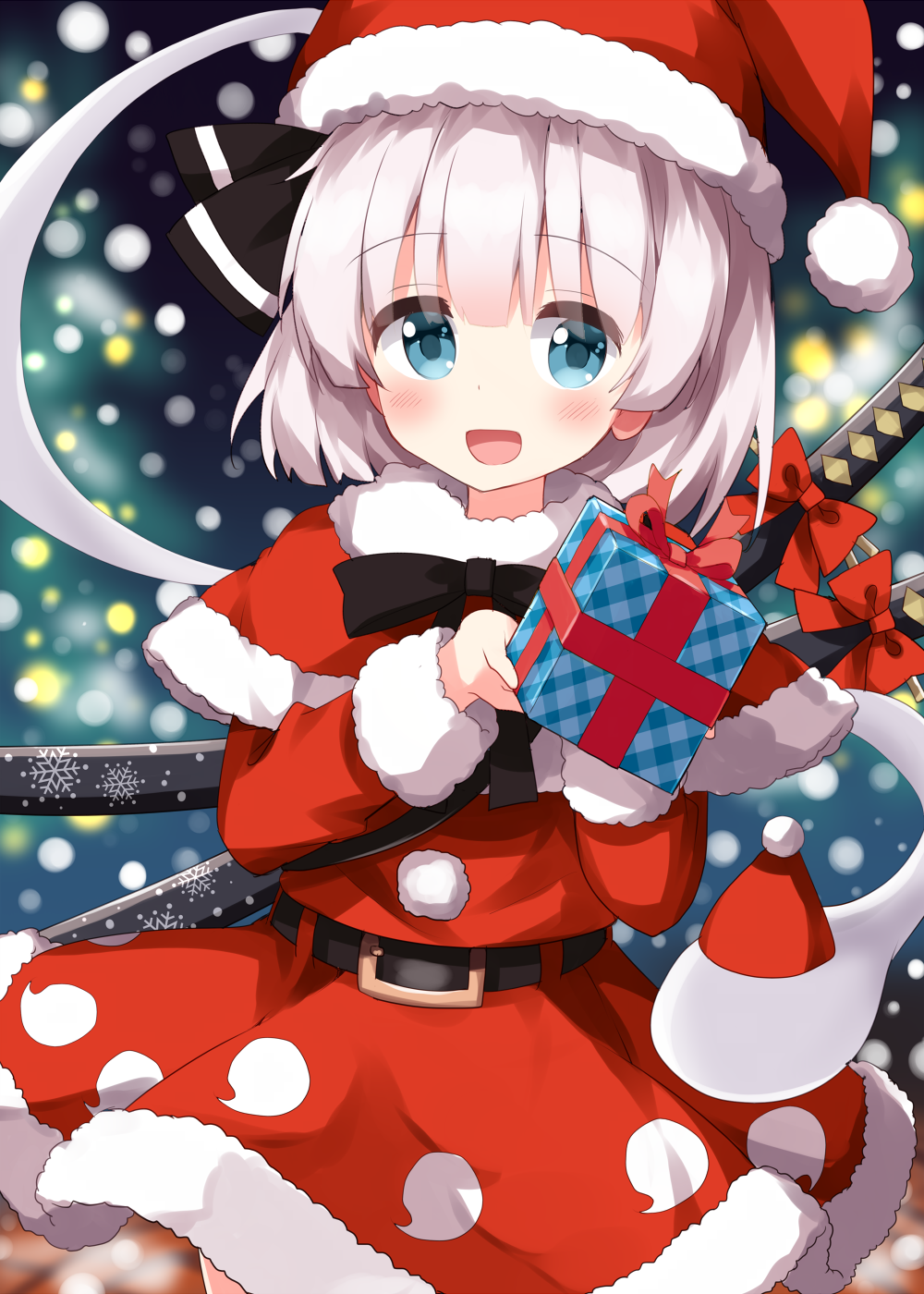 Safebooru - 1girl belt black belt black ribbon blue eyes blush box ...