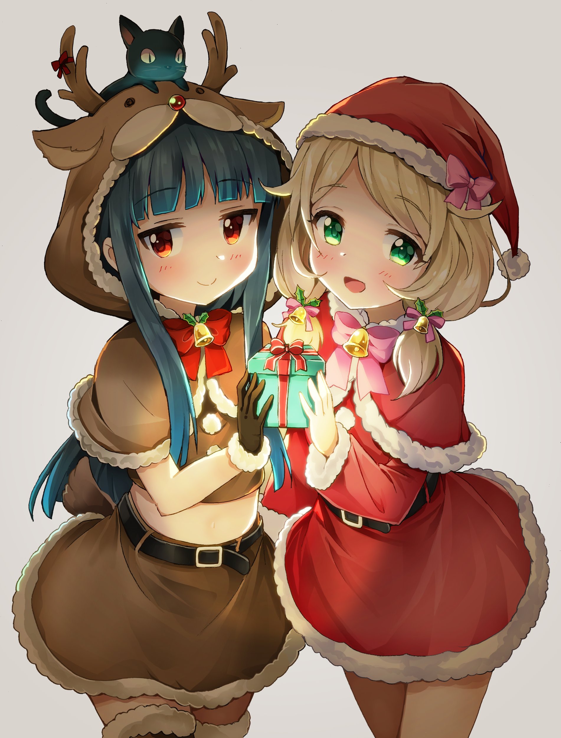 Safebooru - 2girls absurdres animal costume animal ears animal hood animal on head antlers bangs ...