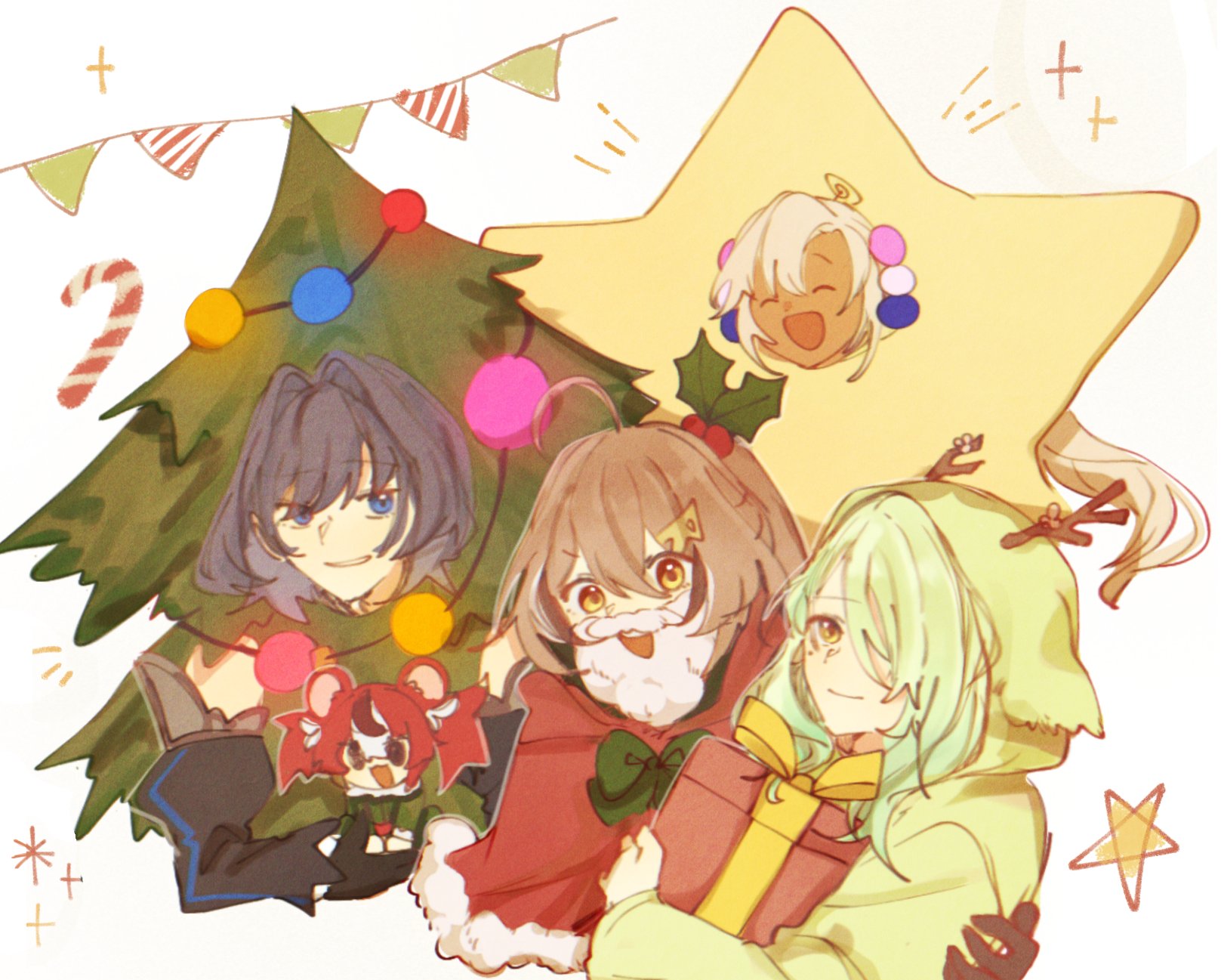 Safebooru - 5girls ahoge alternate costume animal ears antlers bangs black hair blonde hair blue ...