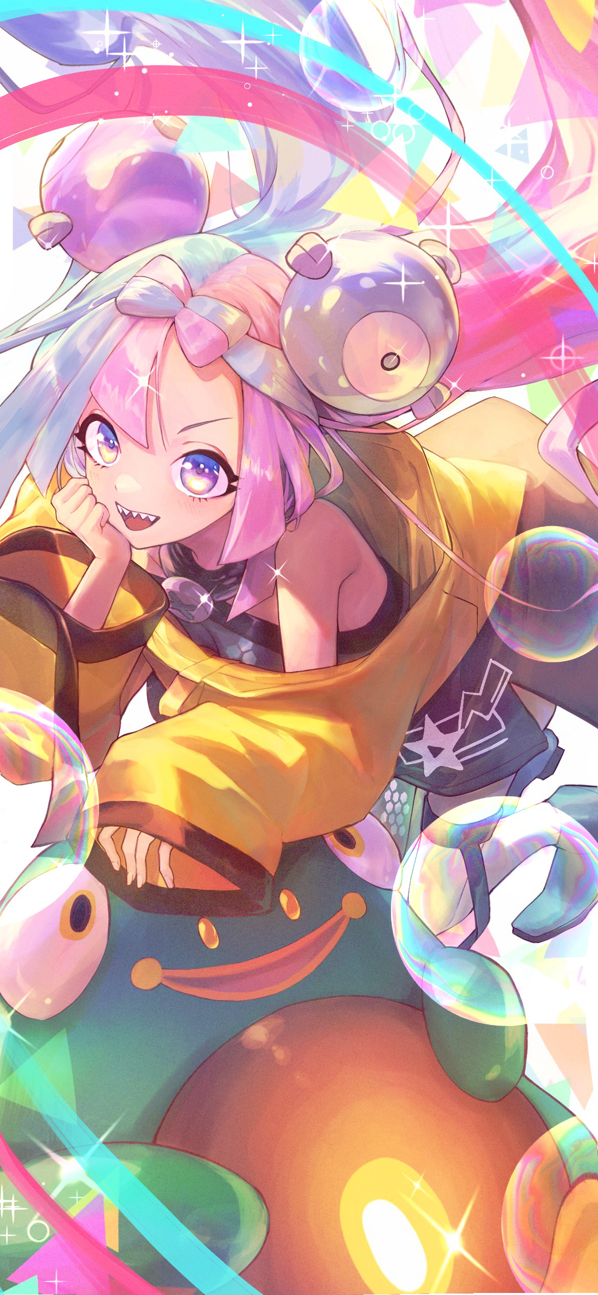 Safebooru - 1girl :d absurdres bangs bellibolt blue hair bubble ...