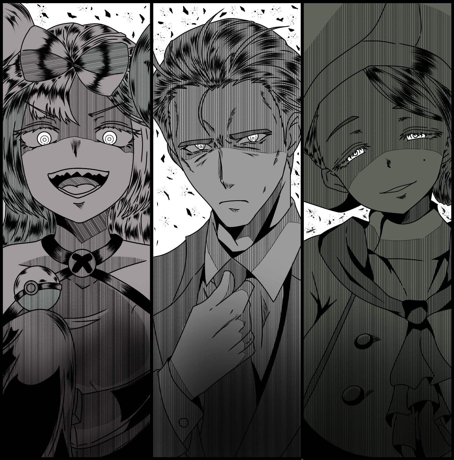 Safebooru - 1boy 2girls adjusting clothes adjusting necktie bangs bow closed mouth collarbone ...