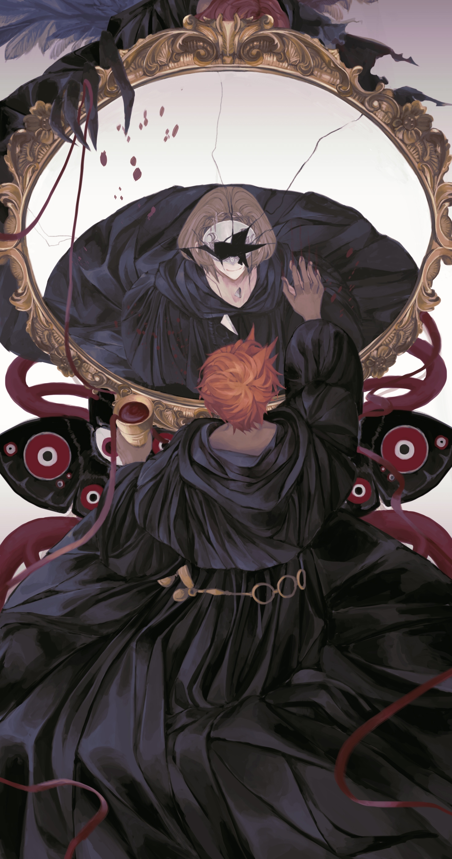 Safebooru - 1girl 2boys absurdres athena (ff14) black capelet black robe blood braid broken ...