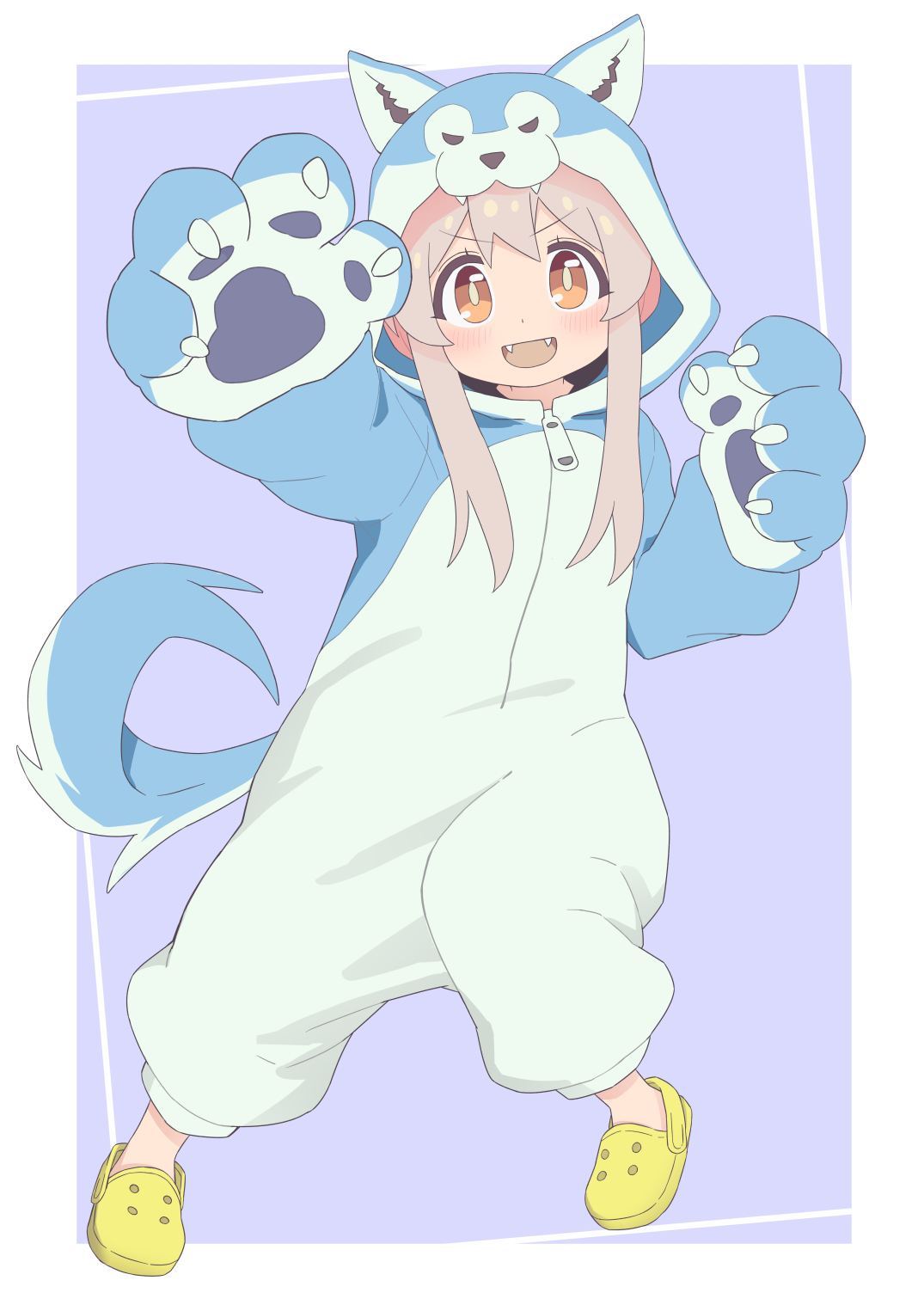 Safebooru - 1girl :d animal costume animal ears animal hands bangs blue background brown eyes ...