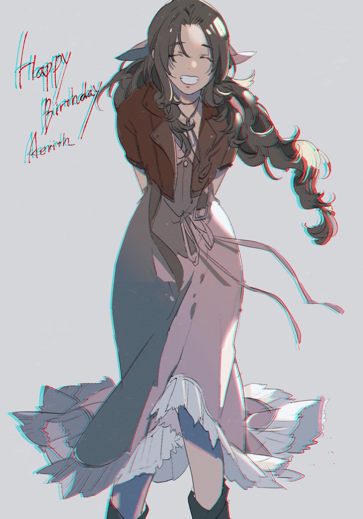 Safebooru - 1girl aerith gainsborough arms behind back bangs bombyxmori ckr boots braid braided ...