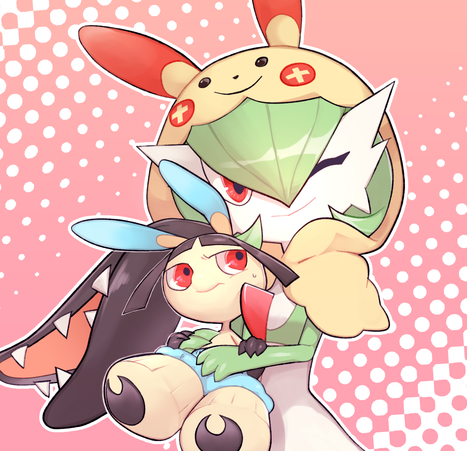 Safebooru - 2girls absurdres animal ears animal hood bangs black hair blue shorts blunt bangs ...