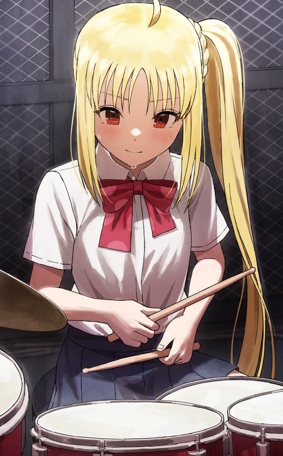 Safebooru - 1girl ahoge black skirt blonde hair blush bocchi the rock! bow bowtie braid breasts ...