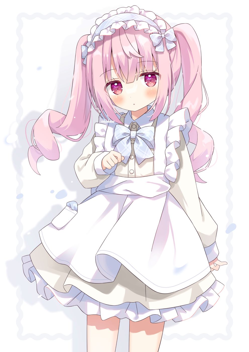Safebooru - 1girl :o apron bangs blue bow blue bowtie blush bow bowtie commentary dress frilled ...