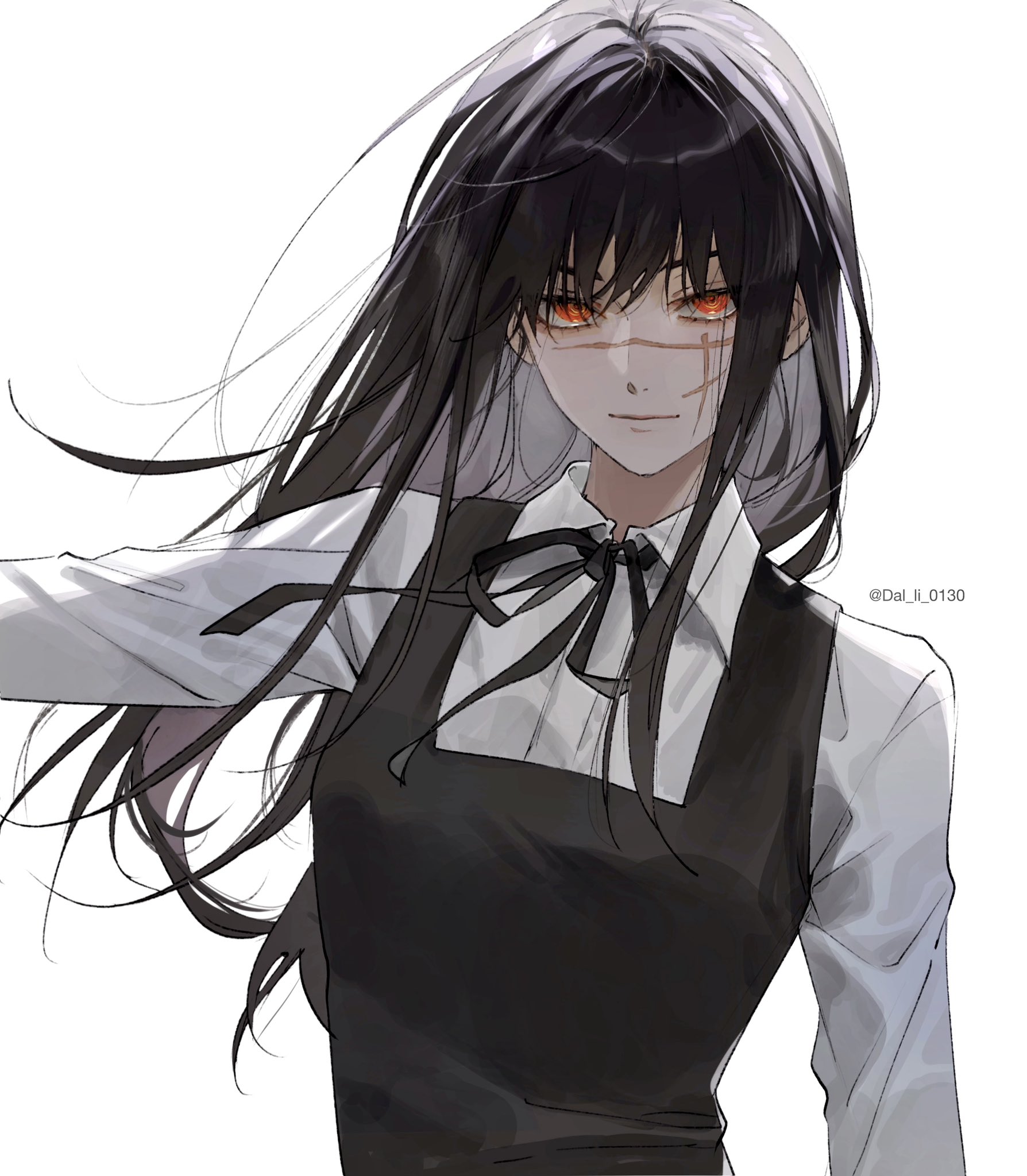 Safebooru - 1girl bangs black dress black hair black ribbon chainsaw man closed mouth collared ...