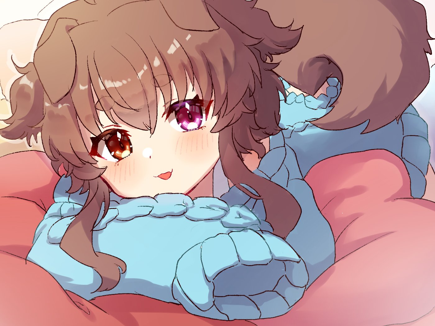 Safebooru - 1girl ahoge animal ears blue sweater blush brown hair ...