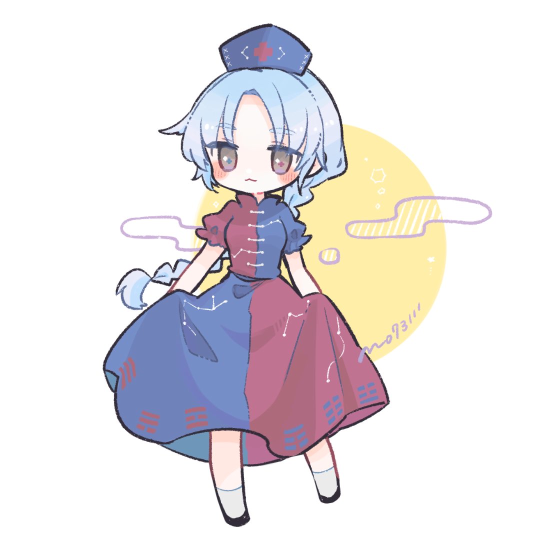 Safebooru - 1girl black footwear blue dress blue headwear blush braid closed mouth cross dress ...