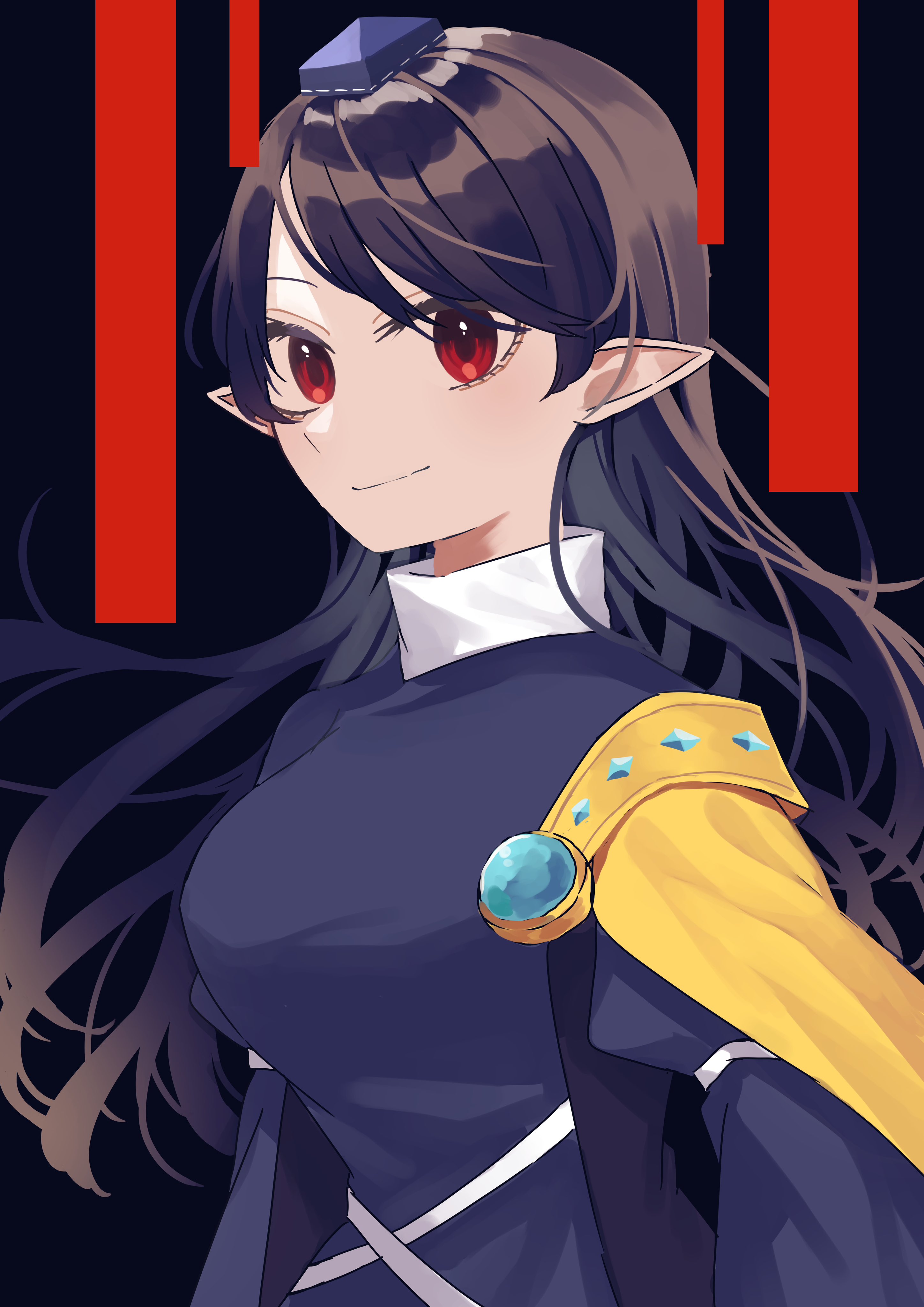 Safebooru - 1girl absurdres black coat black hair blue dress blue headwear closed mouth coat ...