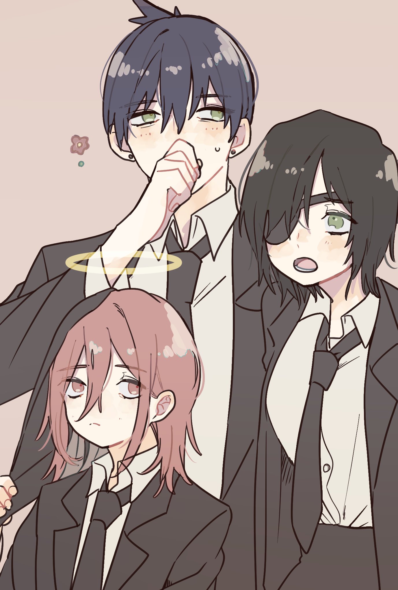 Safebooru - 1girl 2boys angel angel devil (chainsaw man) bangs black hair black jacket black ...