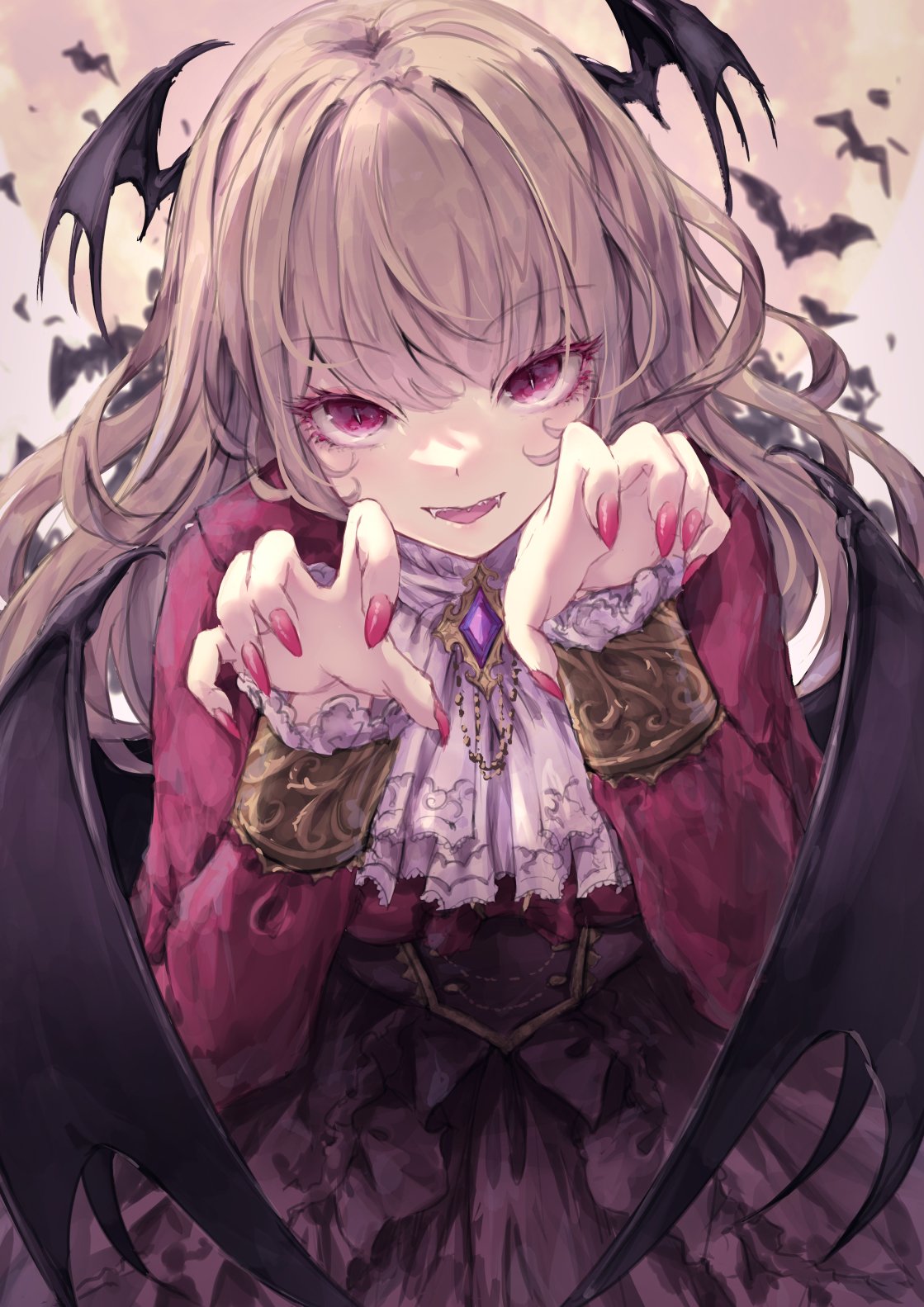 Safebooru - 1girl bangs bat (animal) bat wings claw pose commentary ...