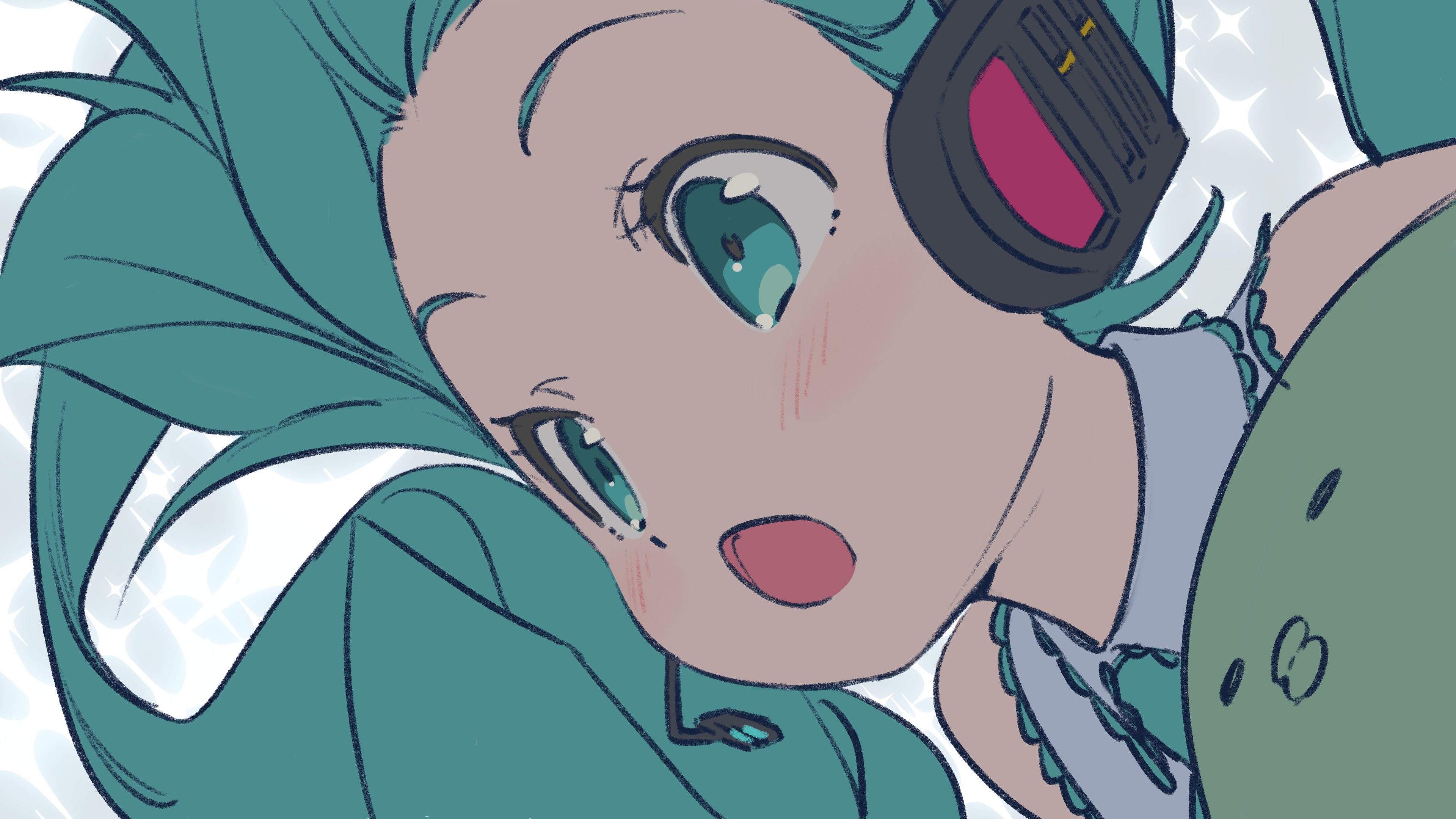 Safebooru - 1girl absurdres aqua eyes aqua hair aqua necktie bare shoulders close-up floating ...