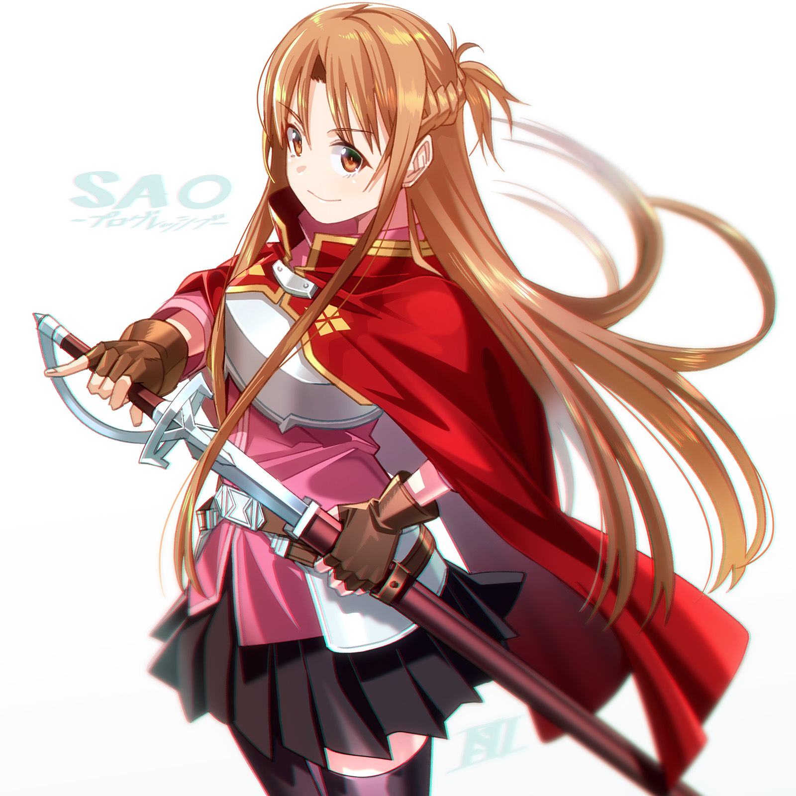 Safebooru - 1girl armor asuna (sao) asymmetrical bangs bangs belt black skirt black thighhighs ...