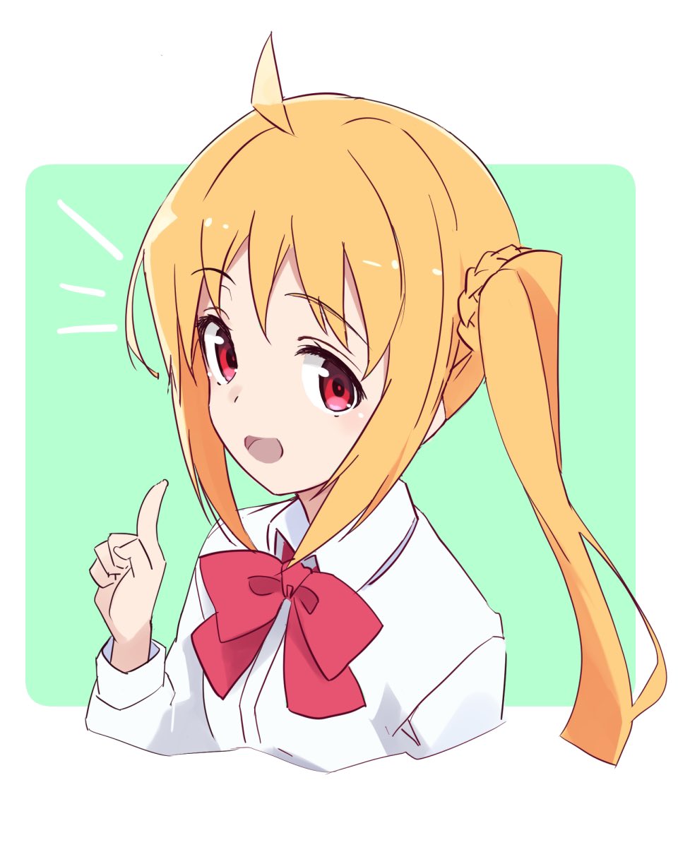 Safebooru - 1girl ^^^ ahoge bangs blonde hair bocchi the rock! bow collared shirt dress shirt ...