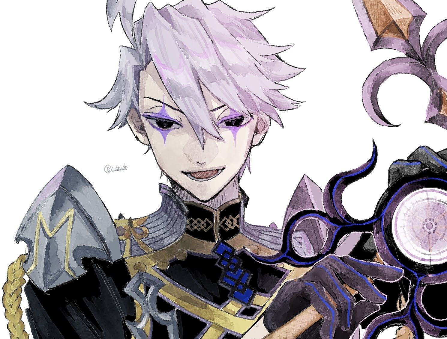 Safebooru - 1boy :d ahoge aiguillette armor black eyes black gloves black jacket commentary ...