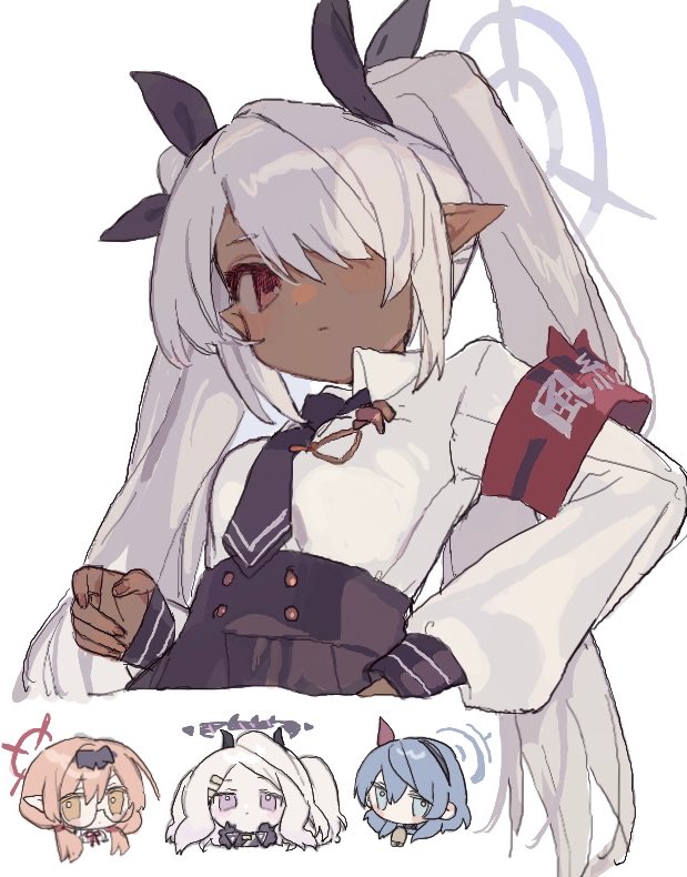 Safebooru - 4girls ako (blue archive) aqua eyes armband bell black necktie black ribbon black ...