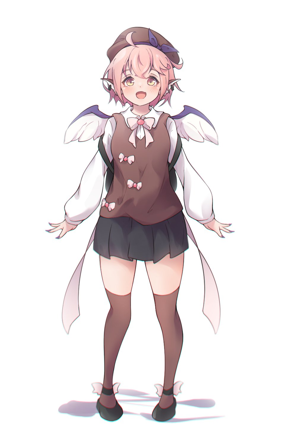 Safebooru - 1girl adapted costume animal ears backpack bag bird ears bird wings black footwear ...